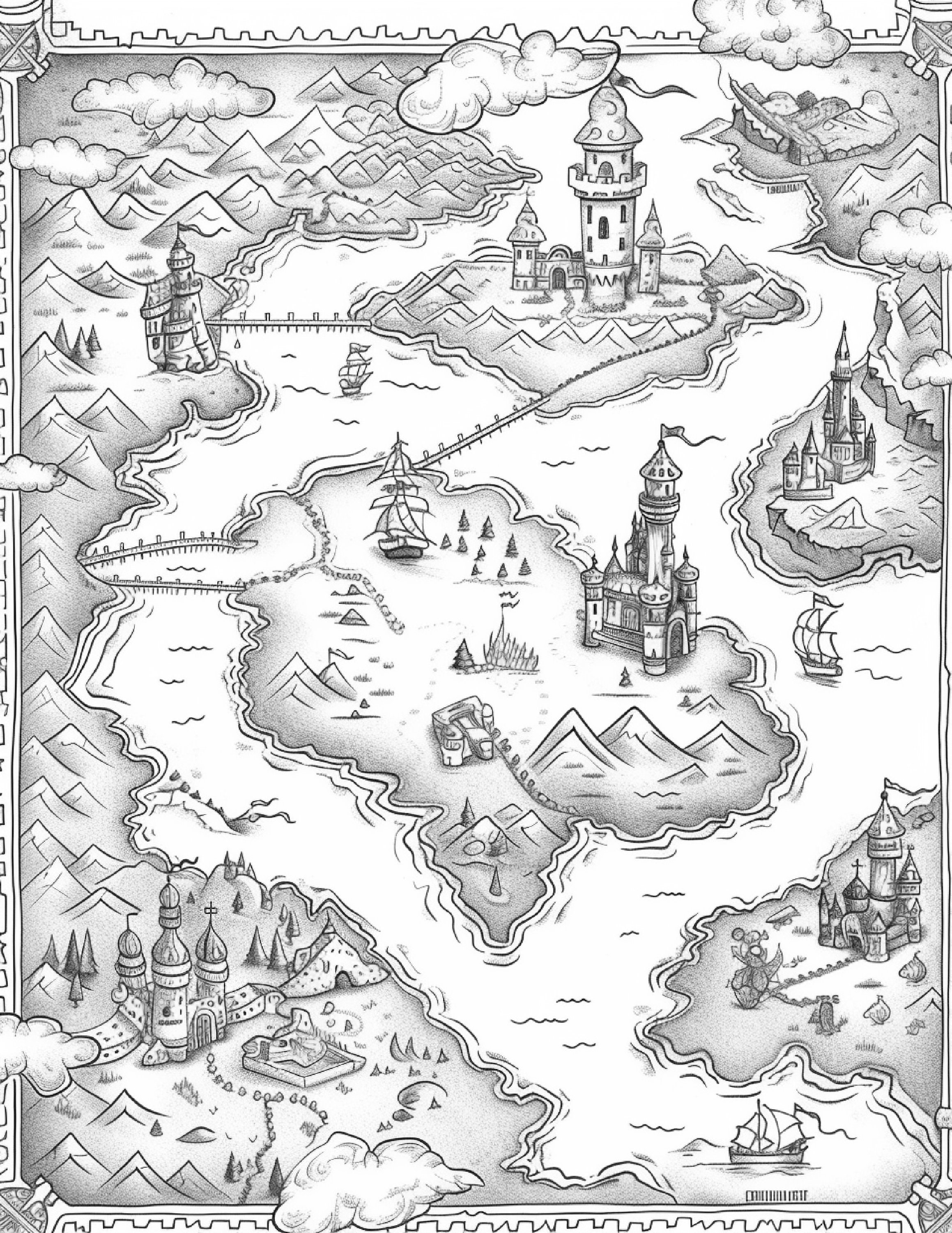 Best Seller 150 Fantasy Map Coloring Pages for Adults Printable Digital ...