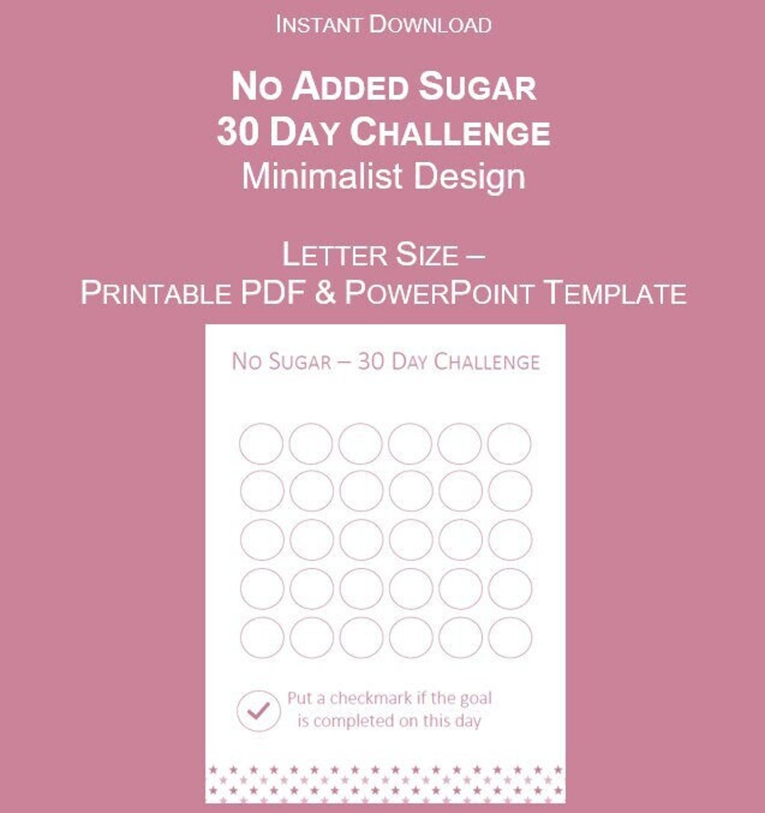 No Sugar 30 Day Challenge, Digital Instant Download, Letter Size Best ...