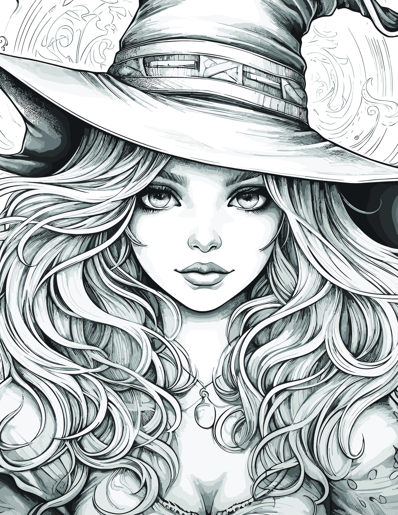 100 Beautiful Witch Girl Coloring Pages for Kids and Adults Printable ...