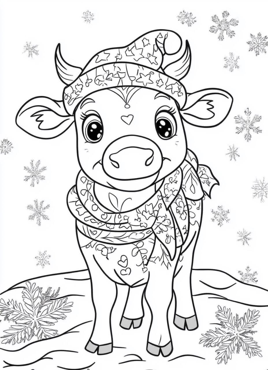 100 Cute Cow Christmas Coloring Pages Adults and Kids Coloring Pages ...