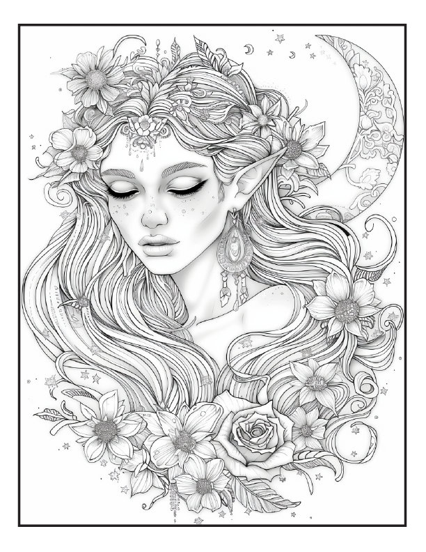 Best Seller 200 Moon Fairy Coloring Page for Kids and Adults Printable ...