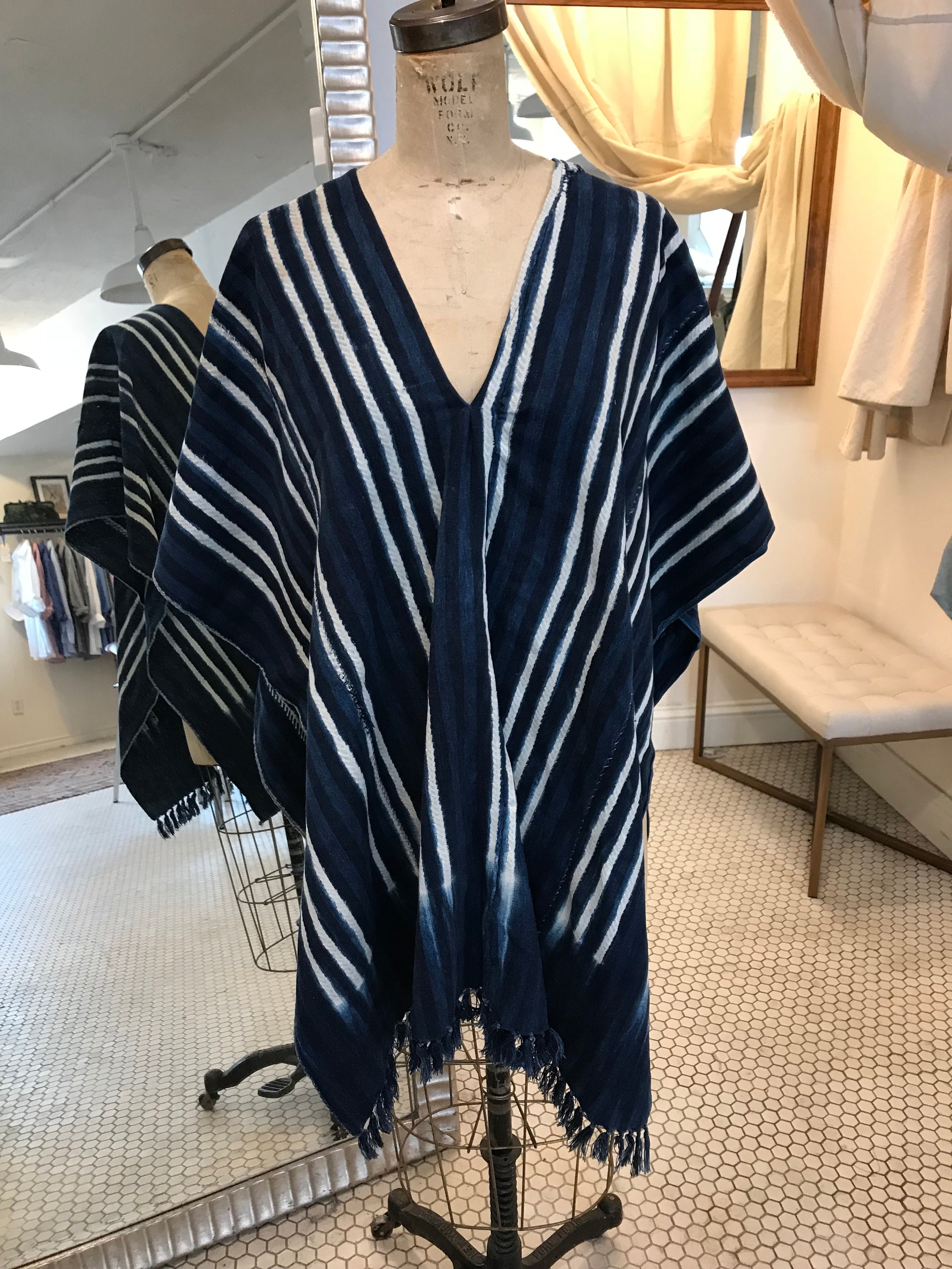 Indigo Cotton Poncho - Etsy