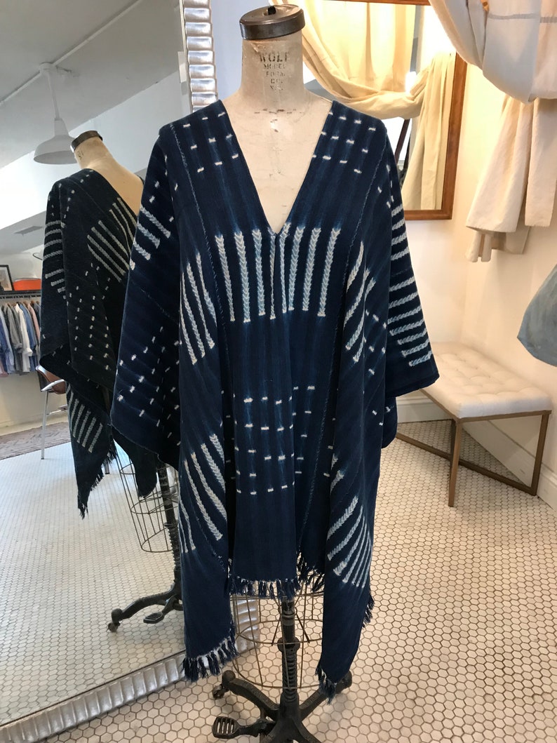 Indigo Cotton Poncho - Etsy
