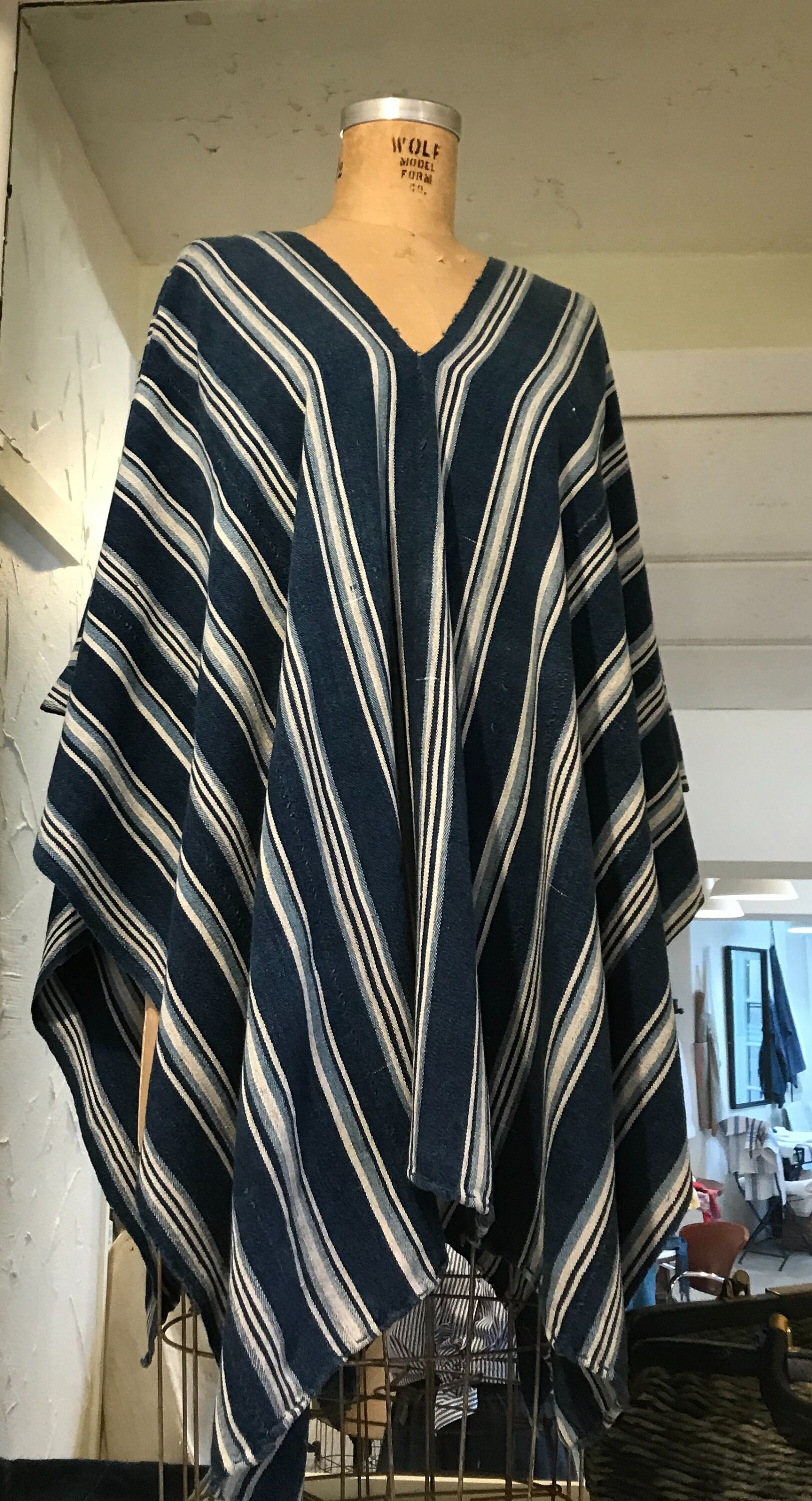 Indigo Cotton Poncho - Etsy