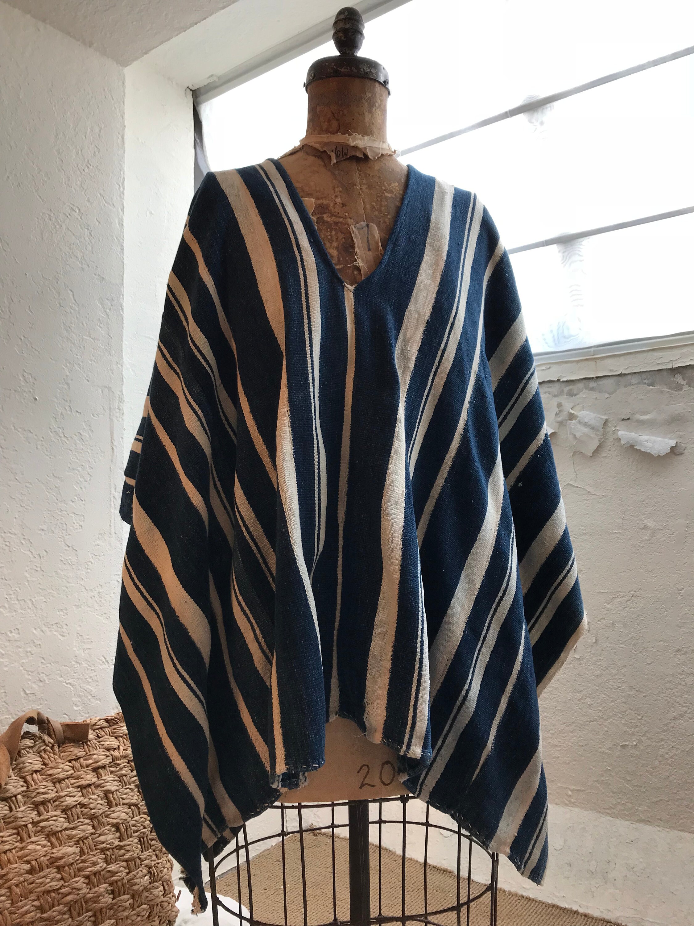Indigo Cotton Poncho - Etsy