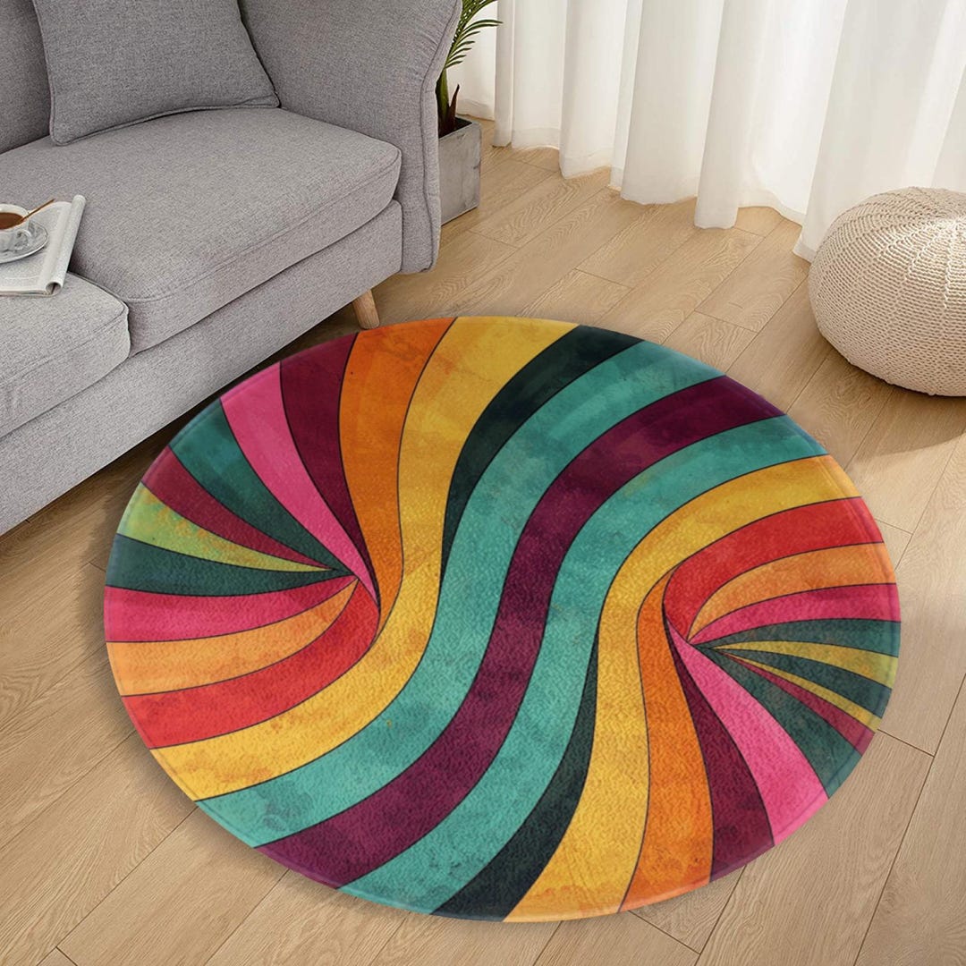 Retro Waves Round Floor Mat - Etsy