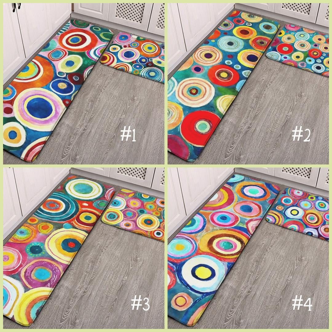 2 PC Kitchen Mat Sets, Colourful Circle Designs, Floor Mats, Kitchen ...