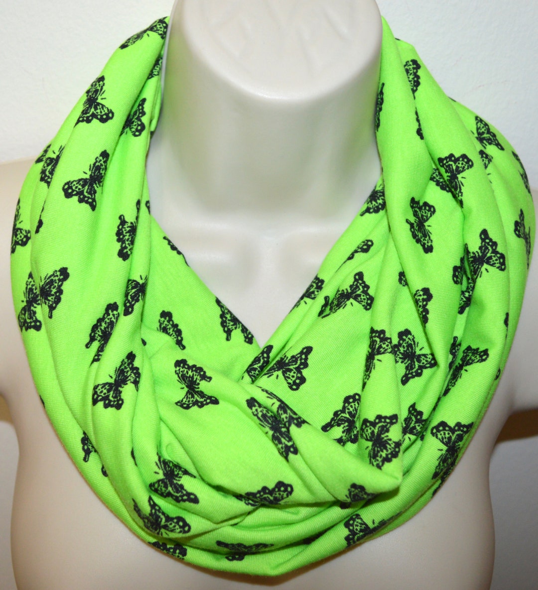 Lime Scarf With Butterflies, Infinity Scarf, Infinity Loop, Women/girl ...