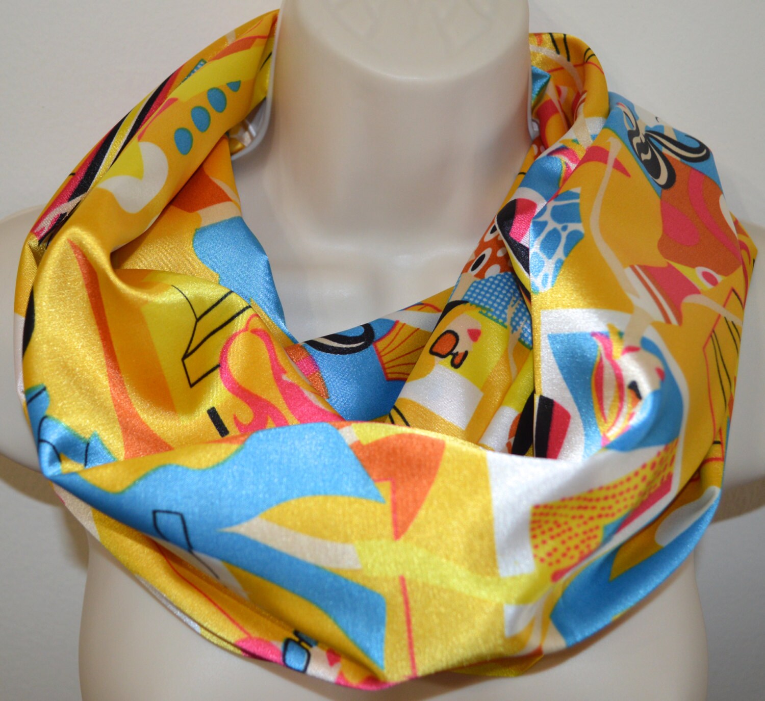 Geometric Print Infinity Satin Scarf Multicolor Infinity - Etsy