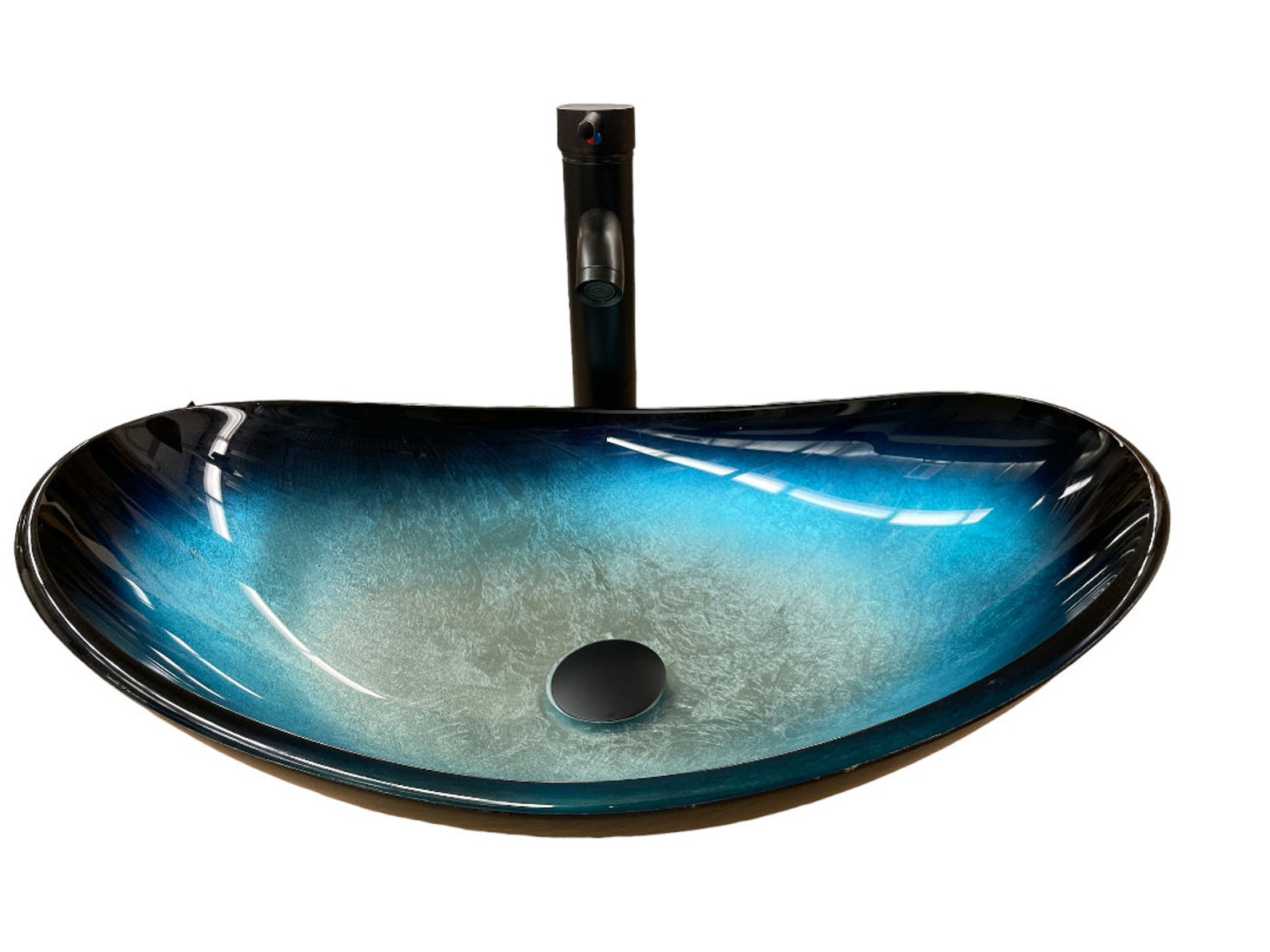 Blue Silver Tempered Glass Vessel Sink, Oval Boat Basin - Etsy
