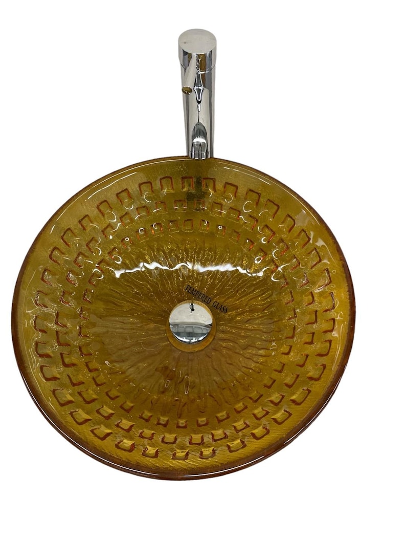 Weathered Finish Wood and Amber Embossed Tempered Glass Sink Floating ...