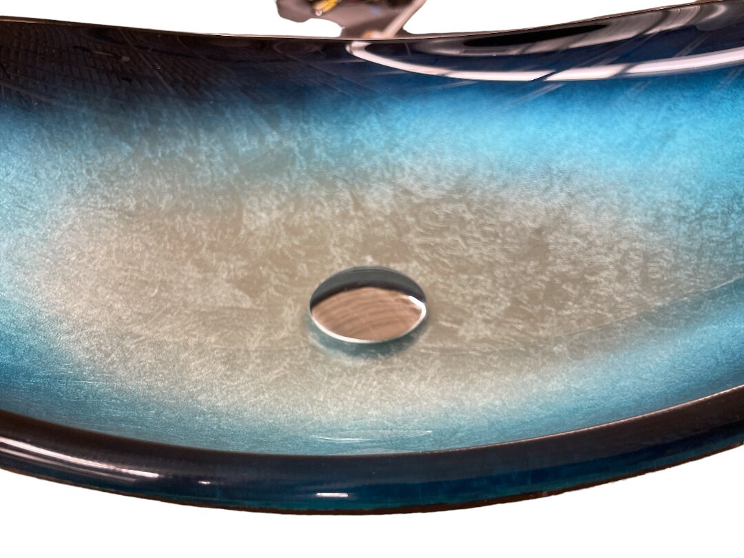 Blue Silver Tempered Glass Vessel Sink, Oval Boat Basin - Etsy
