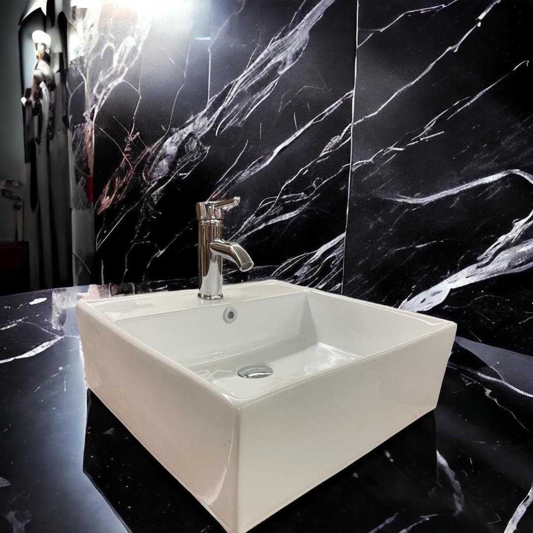 18" White Ceramic Square Vessel Above Counter Sink With Overflow - Etsy