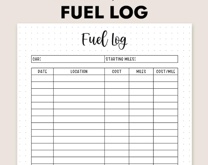 Printable Fuel Log Tracker, Gas Tracker Printable, Gas Price Tracker ...