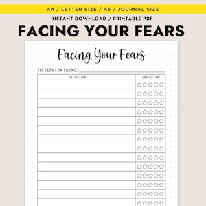 Facing Your Fears Printable Exposure Therapy Log Anxiety Worksheet ...