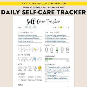 Daily Self Care Tracker Printable Journal Page Health Tracker Water Log ...
