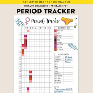 Period Tracker Monthly Printable Planner Journal Page Menstruation Log ...