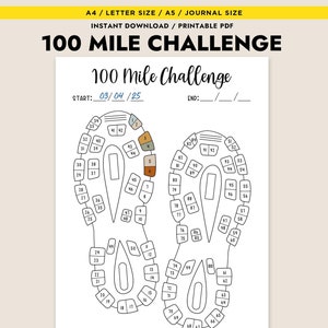100 Mile Challenge Tracker Printable Journal Page Planner Exercise ...