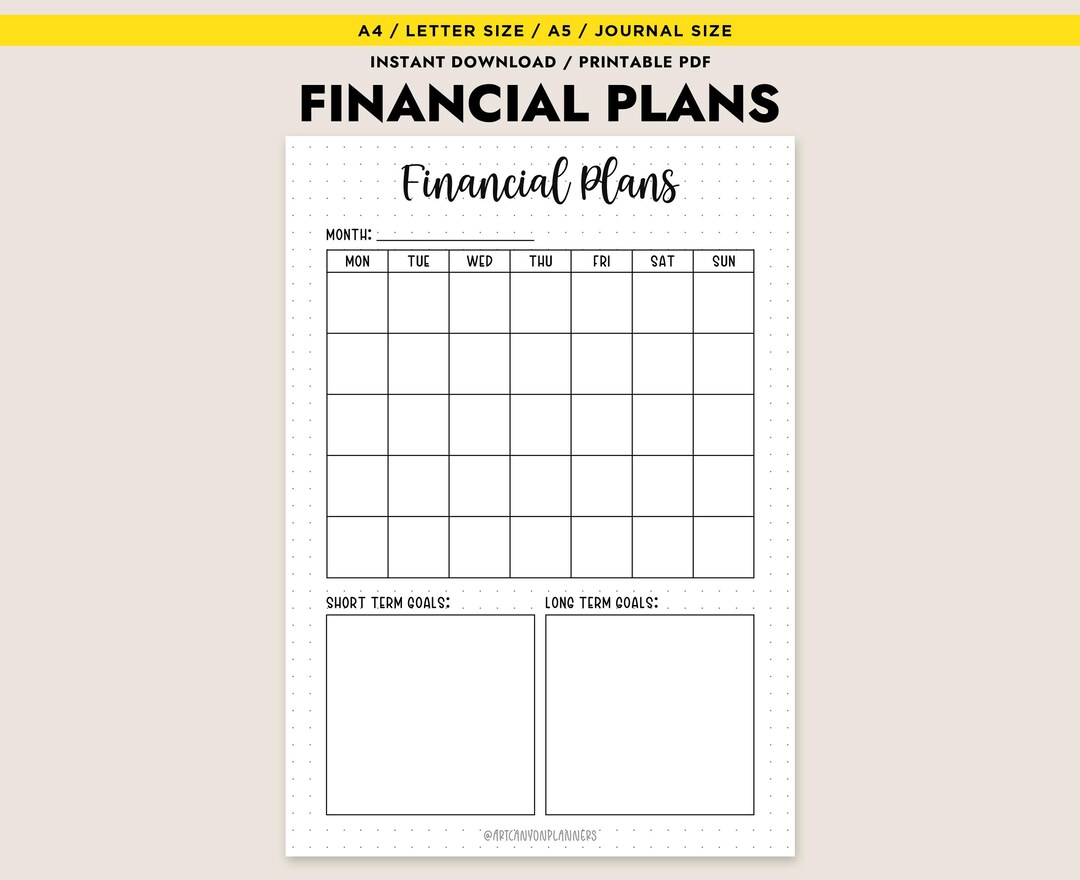 Financial Plans Printable Planner A4 Letter Size A5 Journal Instant ...
