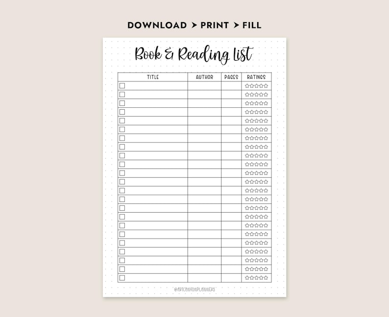 Book Reading List Printable Reading Log Planner Insert A4 A5 Letter ...