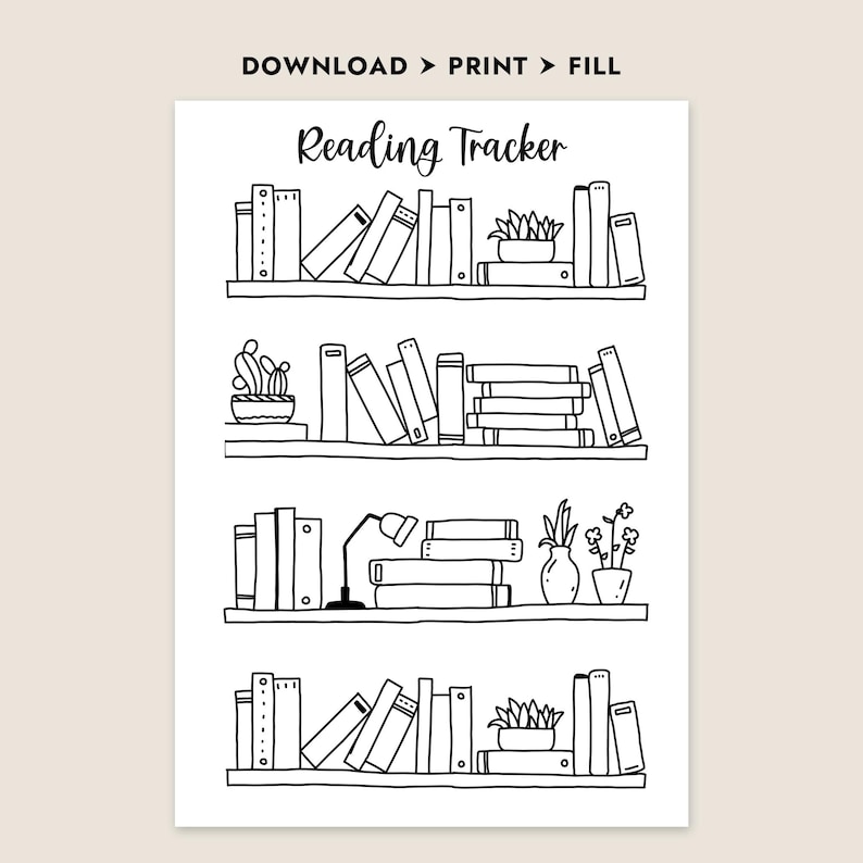 Bookshelf Reading Tracker Printable Journal Page Planner Book Reading ...