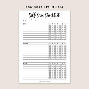 Weekly Self Care Checklist Printable Basic Physical Mental Wellness Log A4 A5 Letter PDF - Etsy ...