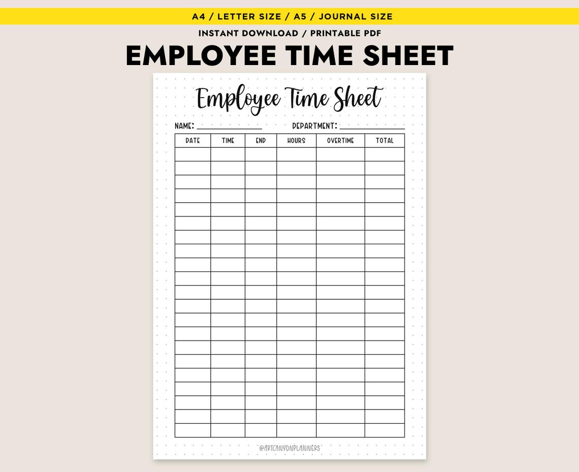 Employee Time Sheet Printable Payroll Log Weekly Timecard Template Work ...