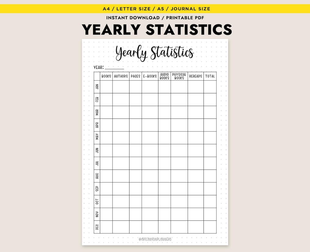 Yearly Statistics Printable Reading Tracker Journal Page Bookworm ...