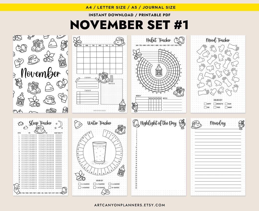 November Title Page Calendar Cover Page Printable Inserts Bullet ...