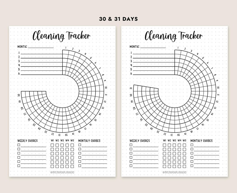 Cleaning Tracker Printable Cleaning Schedule Weekly Monthly Chore Chart ...