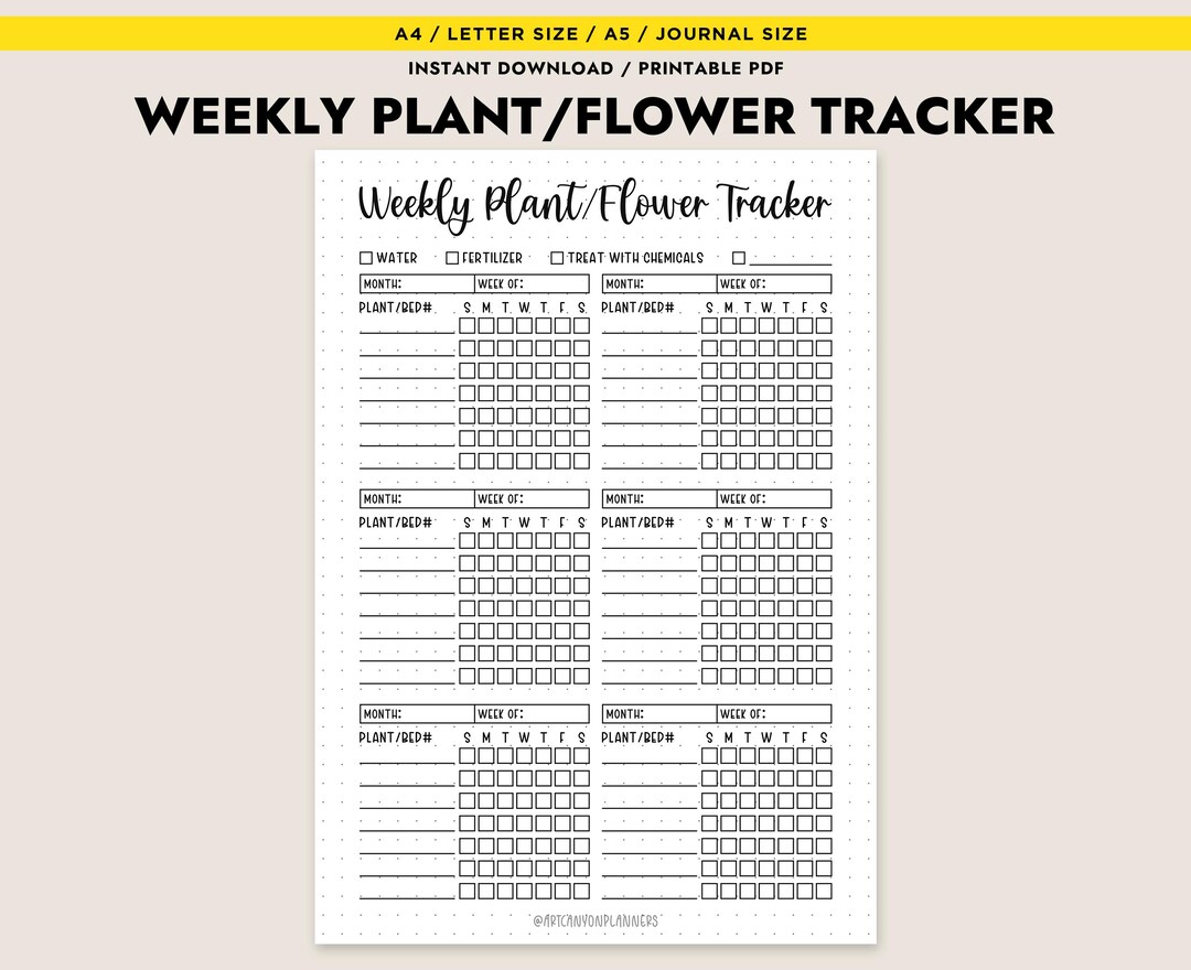 Weekly Plant and Flower Tracker Printable PDF A4 A5 Letter Garden Log ...
