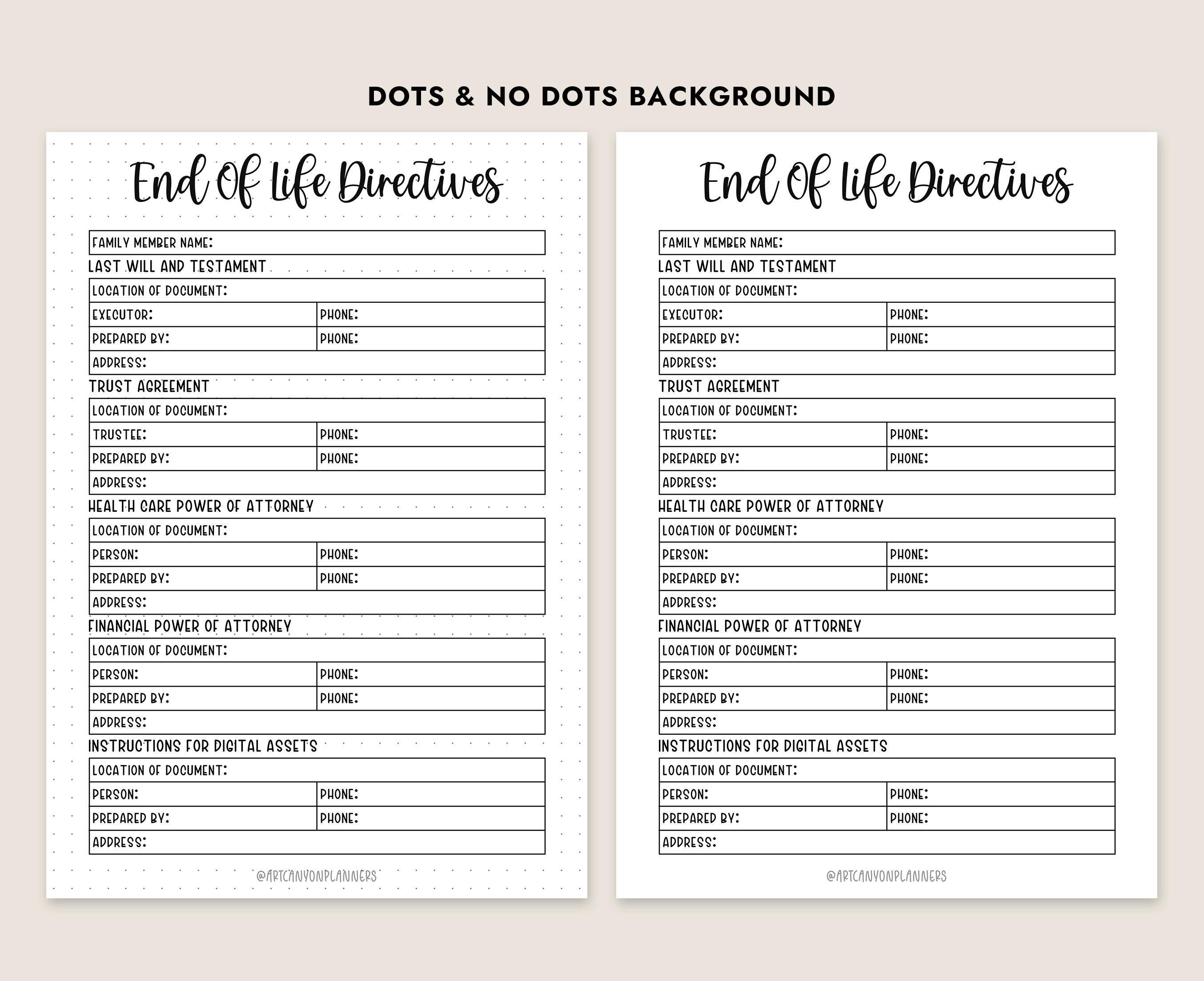 End of Life Planner Printable Directives Organizer Estate Planning ...