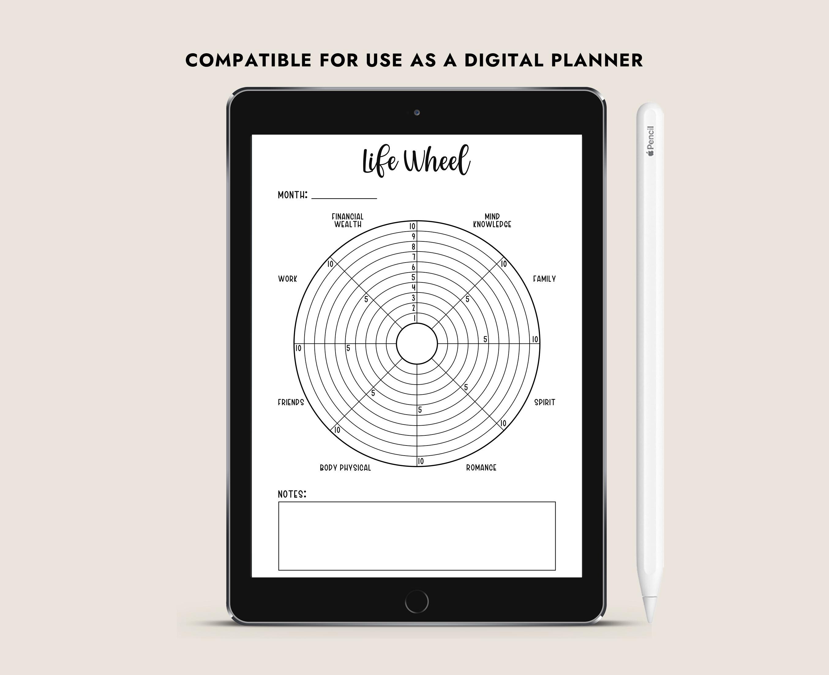 Life Wheel Printable Life Balance Chart Goal Setting Tracker Wellness ...