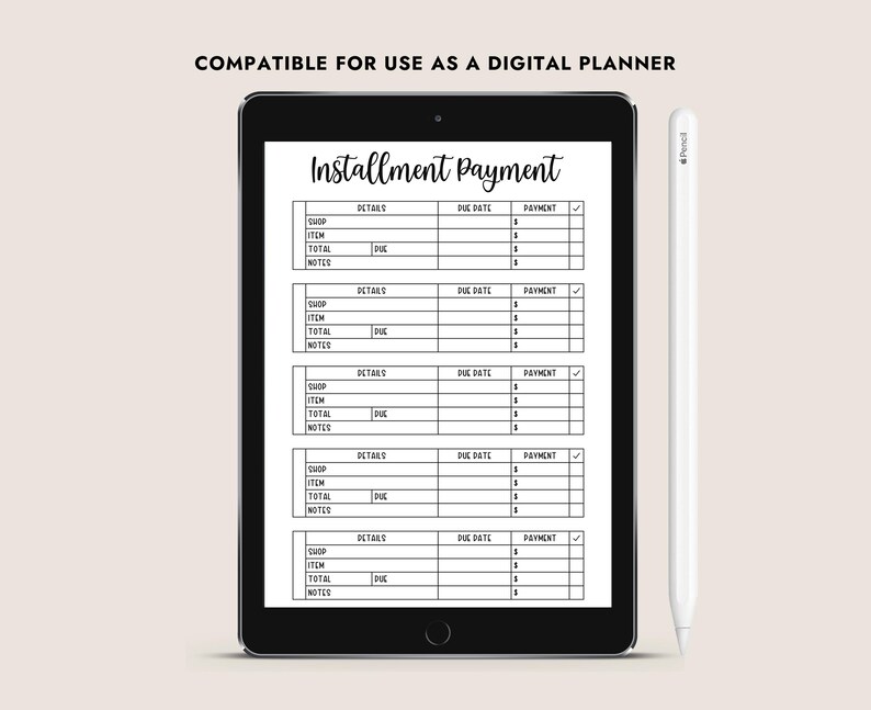 Printable Installment Payment Tracker A4 Letter A5 Bill Log Finance ...