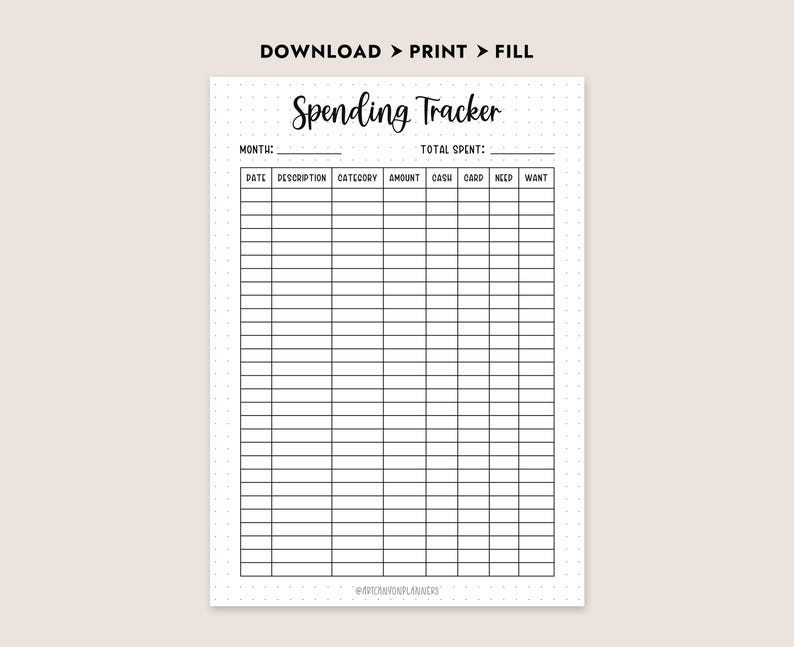 Printable Spending Tracker A4 Letter A5 Budget Planner Insert Monthly ...