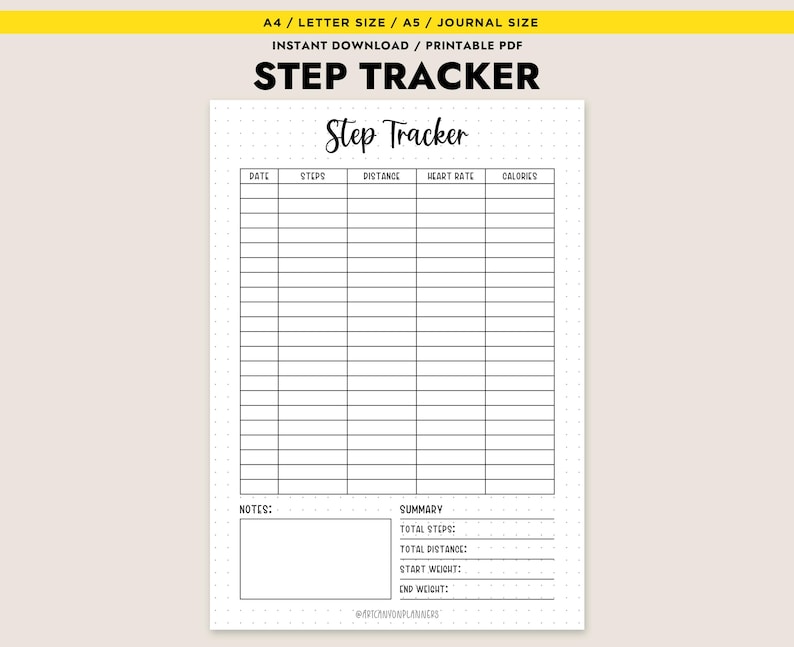Step Tracker Printable - Walking Log Tracker Workout Exercises Digital ...