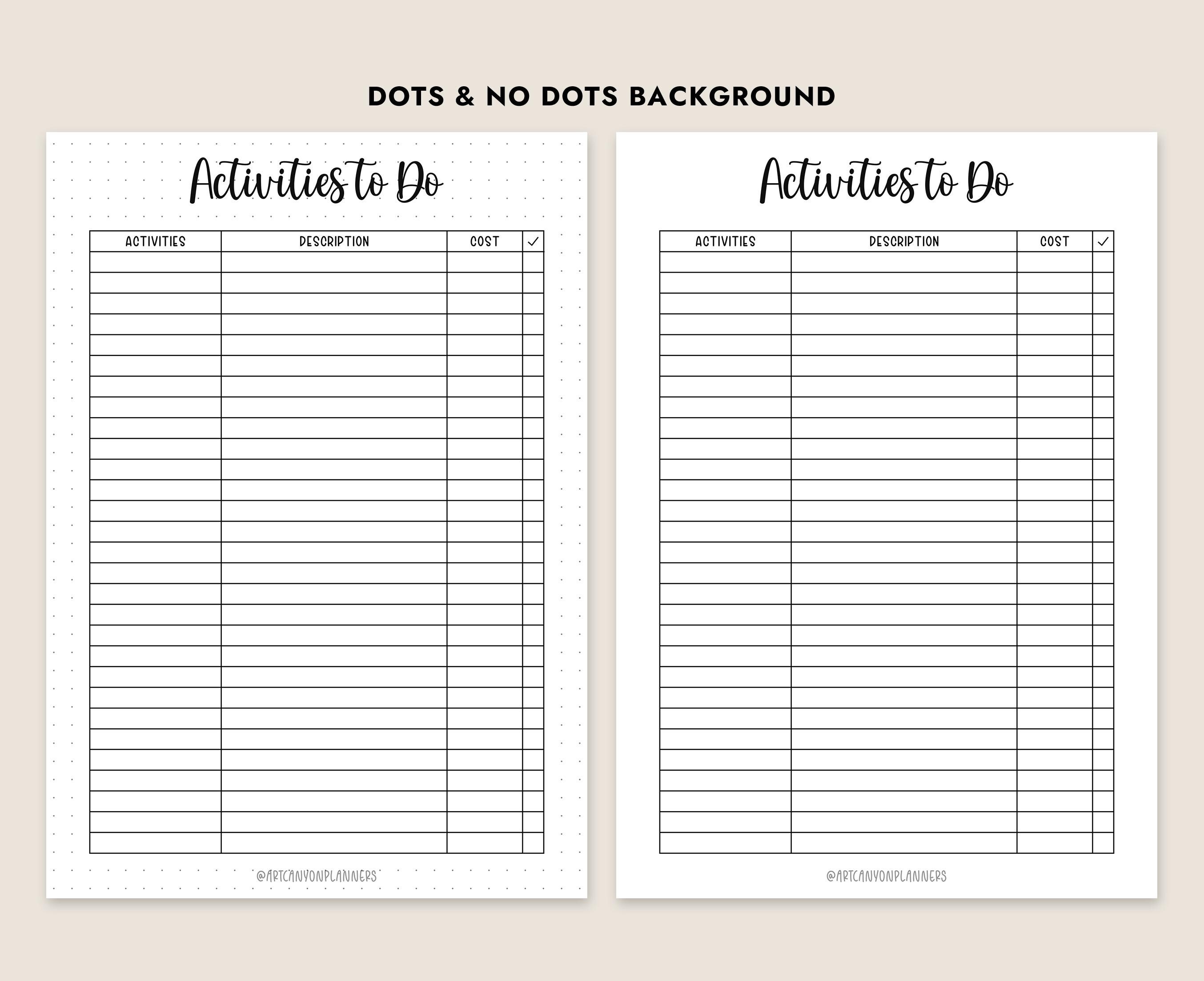 Printable Activities to Do List Travel Itinerary Planner Vacation ...