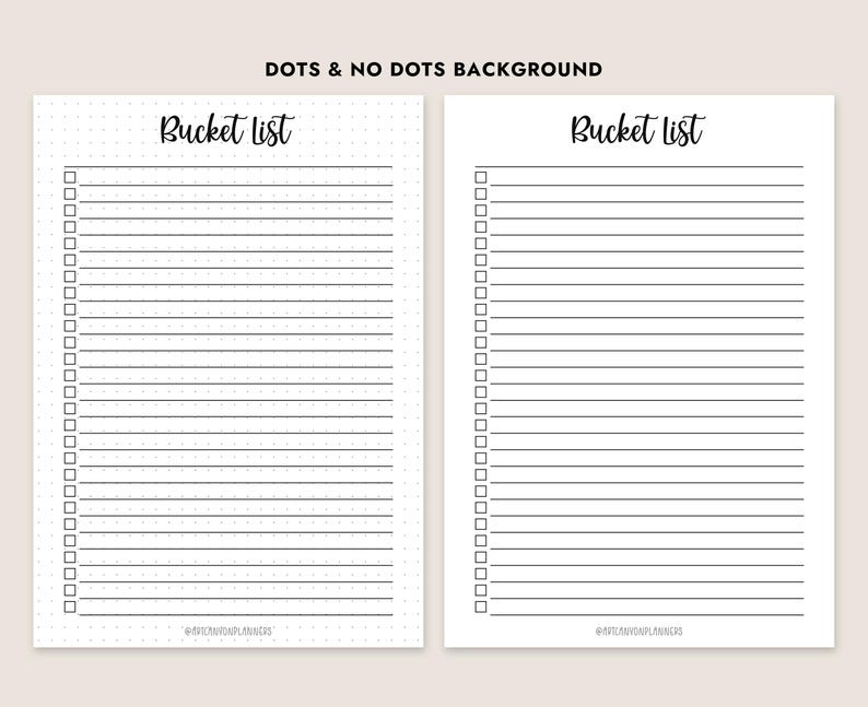 Printable Bucket List Template A4 Letter A5 Journal Size Instant ...
