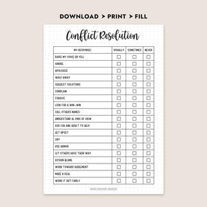 Conflict Resolution Worksheet Printable Self Reflection Journal Page ...