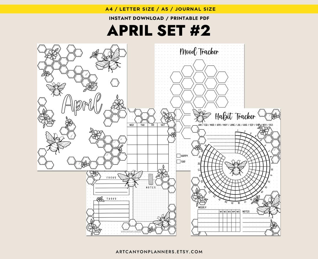 April Title Page Calendar Cover Page Printable Inserts Journal Bundle ...
