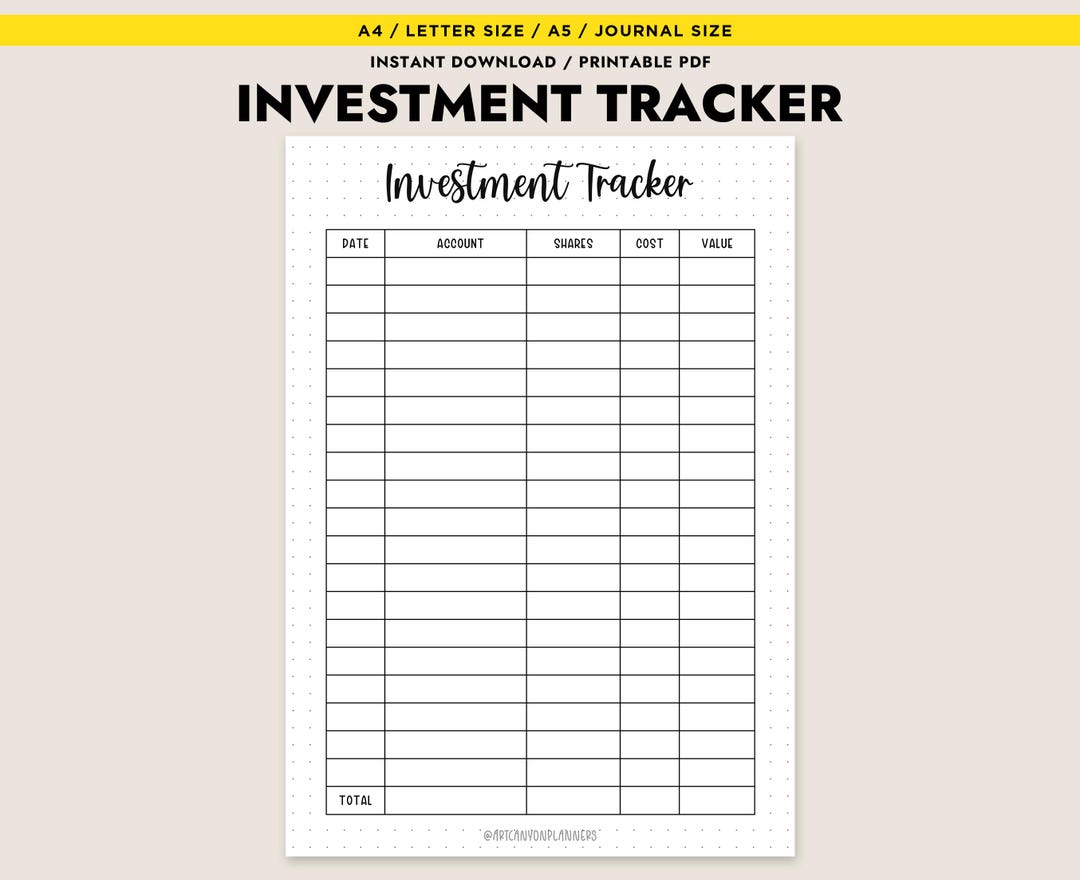 Investment Tracker Printable Planner Investment Portfolio Spreadsheet ...