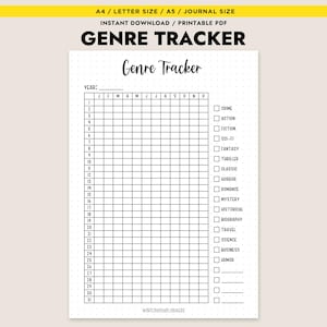 Genre Tracker Printable Reading Journal Page Bookworm Planner Insert A4 ...