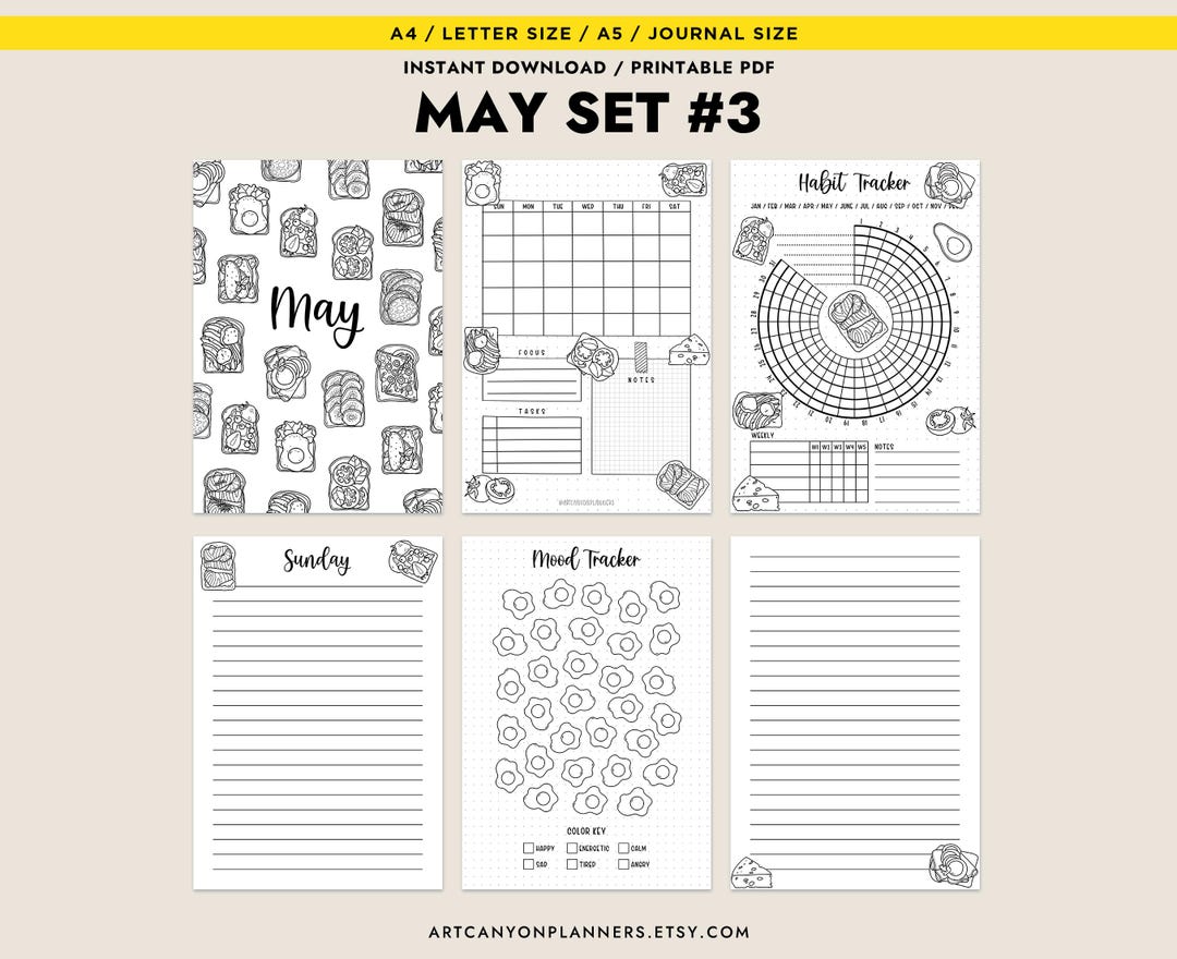 May Title Page Calendar Cover Page Printable Inserts Journal Bundle A4 ...