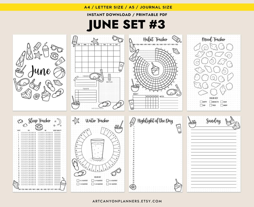 June Title Page Calendar Cover Page Printable Inserts Bullet Journal ...