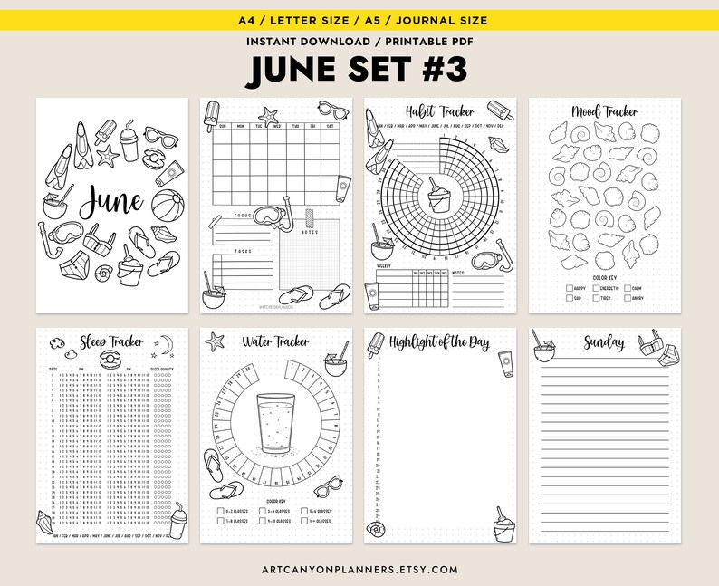 June Title Page Calendar Cover Page Printable Inserts Bullet Journal ...