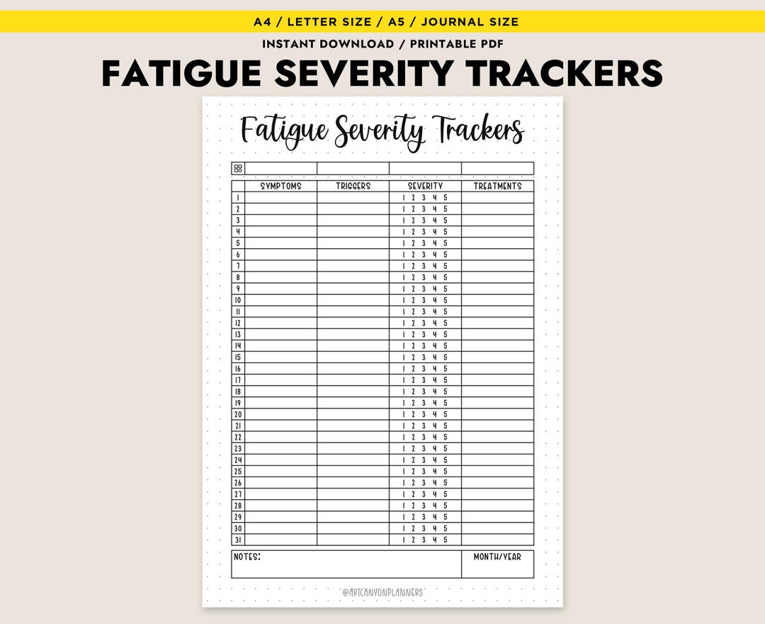 Fatigue Severity Tracker Printable Health Log Symptom Trigger PDF ...