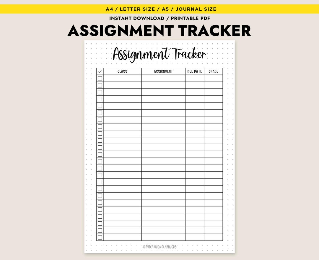 Assignment Tracker Printable Student Planner Homework Organizer ...