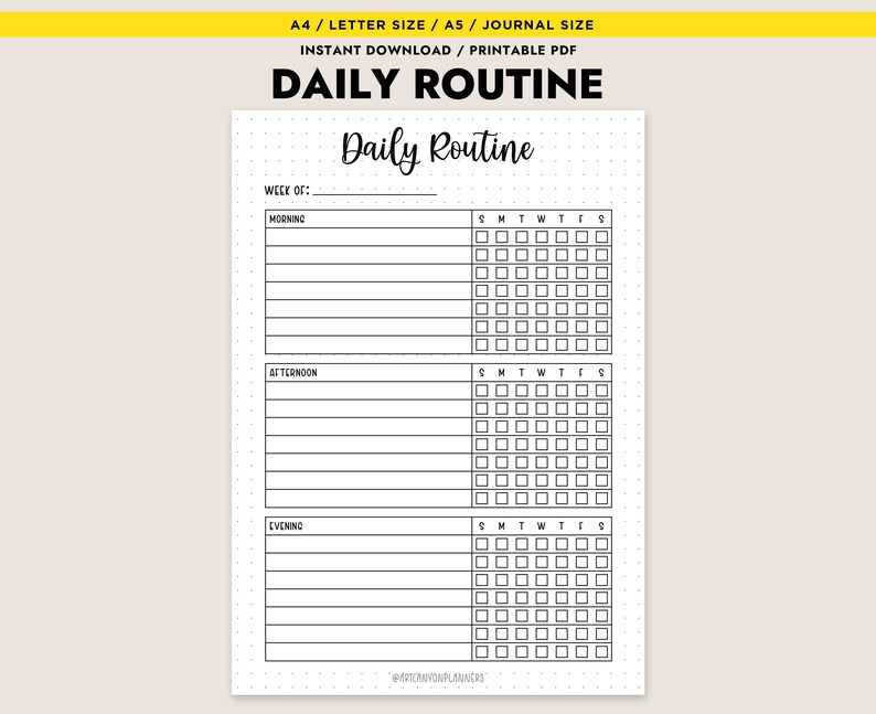 Daily Routine Planner Printable A4 Letter A5 Journal Size Instant ...
