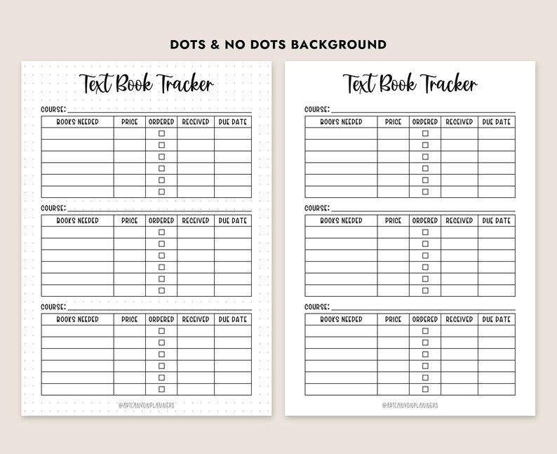 Textbook Tracker Printable Digital Download Student Planner College ...