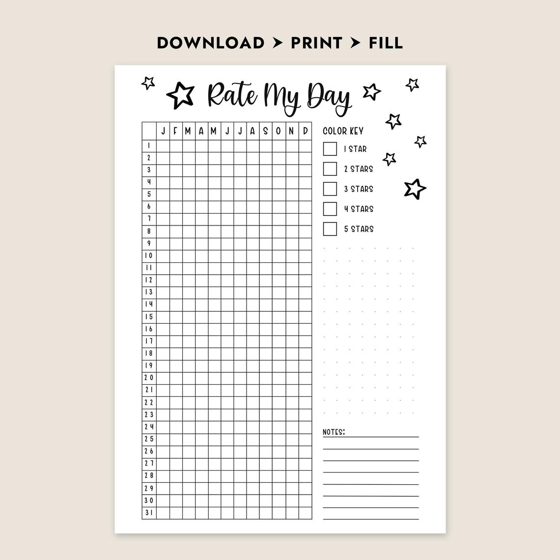 Rate My Day Mood Tracker Printable Daily Rating Tracker Planner Page 30 ...